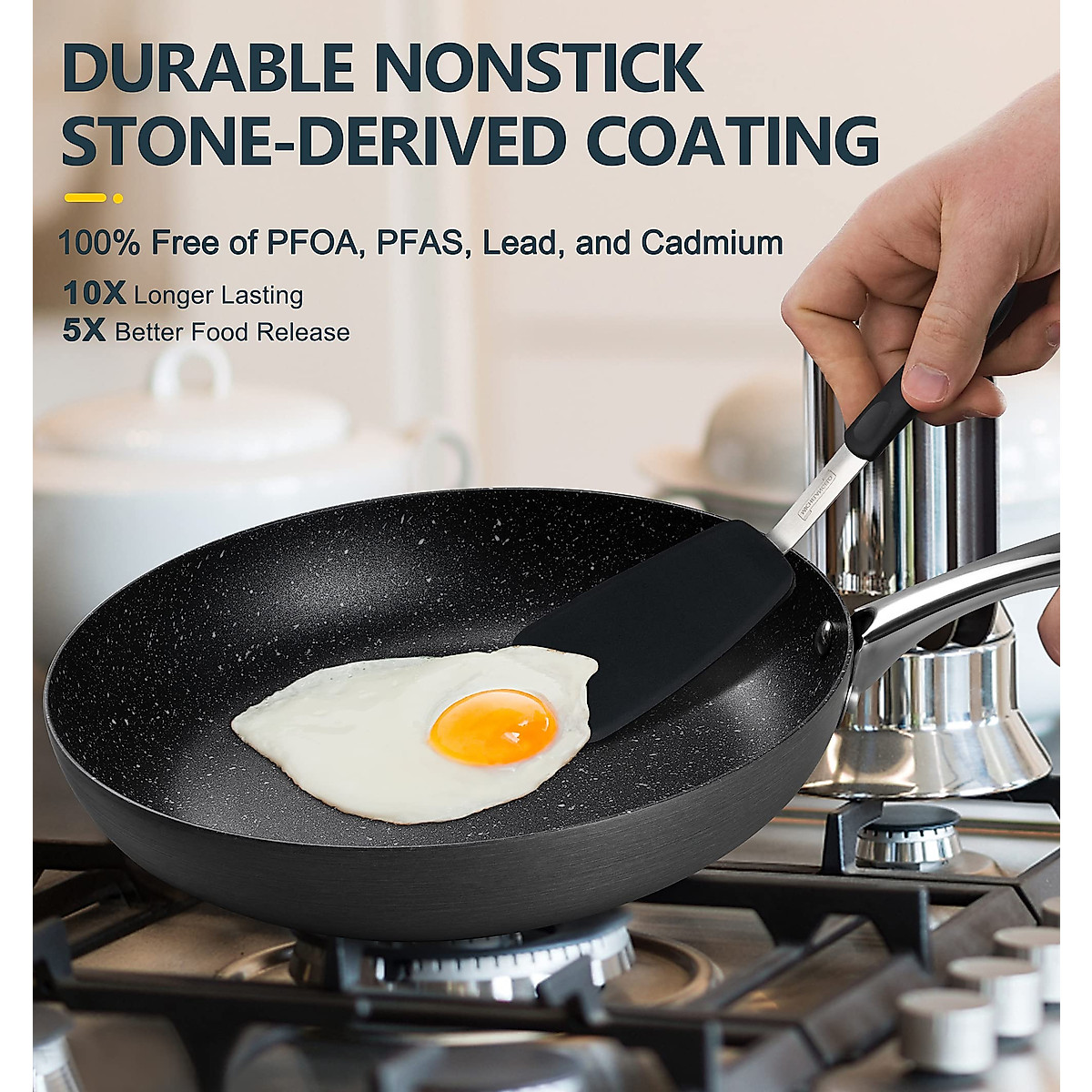 MICHELANGELO Hard Anodized Frying Pans Nonstick with Lid, 9.5" & 11" Nonstick Frying Pan Set with Lids, Frying Pans for Cooking, Nonstick Skillet Sets with Granite-derived Interior, 2 Pan Set