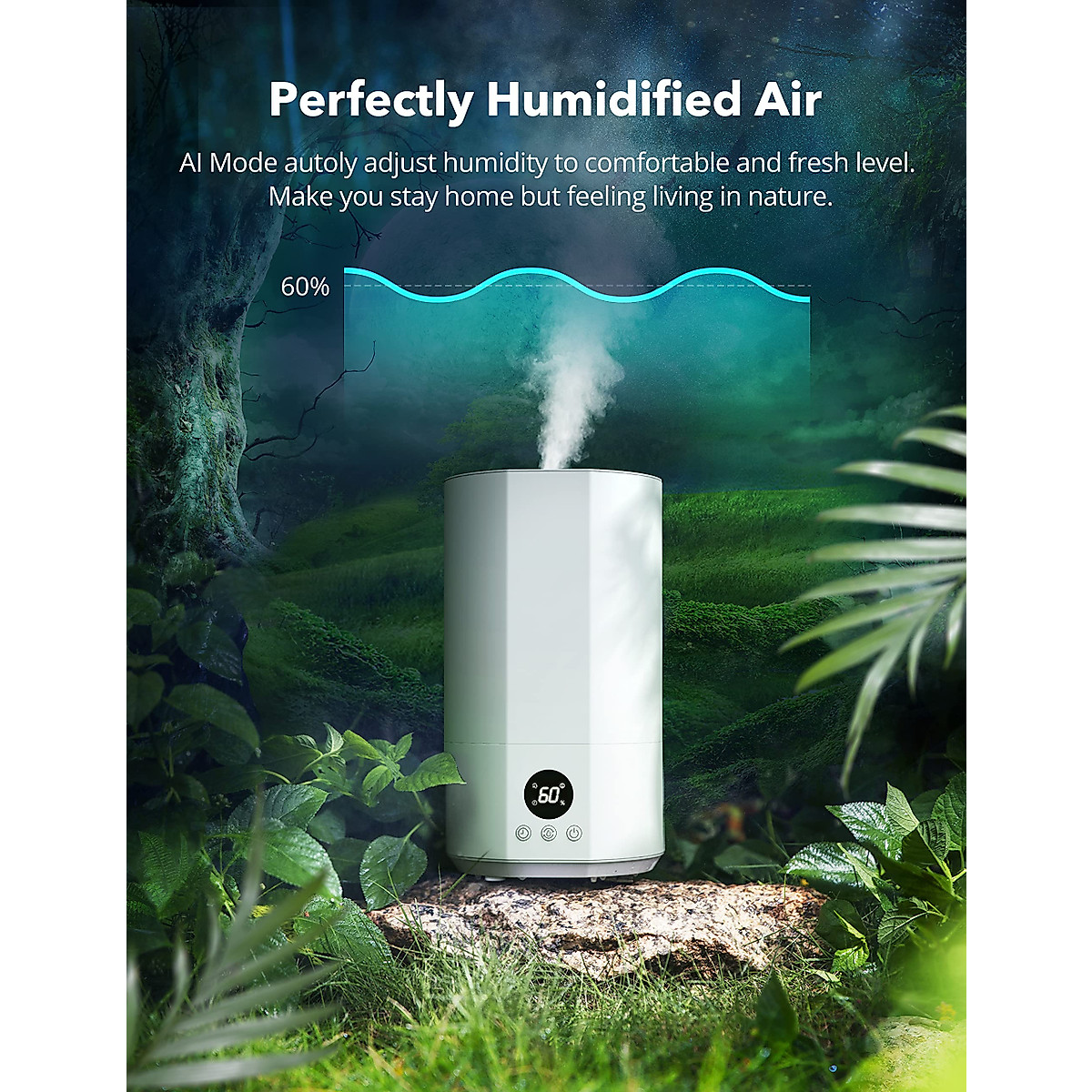 4L Top Fill Humidifiers for Bedroom, 25dB Quiet Ultrasonic Cool Mist Humidifiers with Auto Mode Mist Level, Adjustable 12H Timer for large Living Room Office Desk (White) Christmas