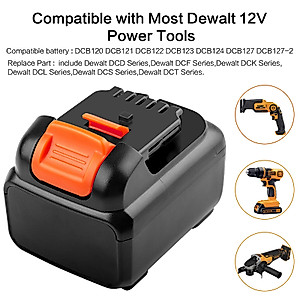 [1Pack] 12V 7.0Ah High-Output Battery for Dewalt 12V Max (12-Volt) Tools Li-ion Battery DCB120 DCB121 DCB123 DCB127 DCB122 DCB124 DCB127-2