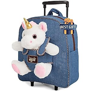 Unicorn Rolling Backpack for Girls, Kids Suitcase with Wheels, Kids Luggage, Toddler Suitcase