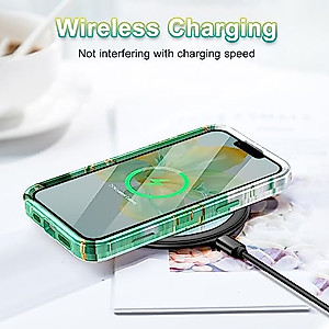 CASEFIV Compatible with iPhone 13 Case, Marble Pattern 3 in 1 Heavy Duty Shockproof Full Body Rugged Hard PC+Soft Silicone Drop Protective Girls Women Cover for iPhone 13 6.1 inch 2021, Green White