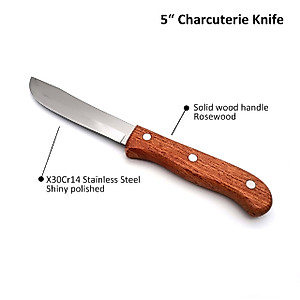 Kitchen Utility Knife 5 Inch - MATTSTONE HILL Charcuterie Knife, Carving Knife, Sausage Knife, Meat Knife, High Carbon Steel, Wood Handle