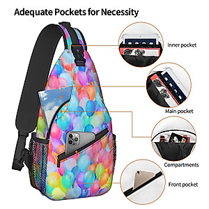 Sling Backpack Watercolor Rainbow Air Balloon Print Crossbody Shoulder Sling Bag For Men & Women