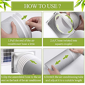 Outus 5.9'' Diameter 80'' Long Portable Air Conditioner Hose with Square Hose Portable Air Conditioner Exhaust Hose Tube Adapter Portable Air Conditioner Ducting for Air Conditioning Parts