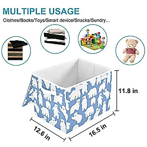 CaTaKu Polar Bear Cute Storage Bins with Lids and Handles, Fabric Large Storage Container Cube Basket with Lid Decorative Storage Boxes for Organizing Clothes