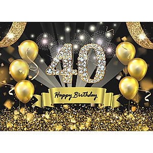 Happy 40th Birthday Backdrop Banner ,40 Years Old Birthday Decorations Party Supplies Black and Gold Party Decorations for Women Men Cake Table Decor Banner Photo Booth Props 71×45inch- Black Gold