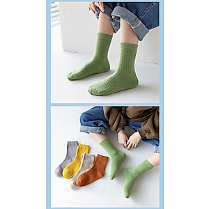 Toptim Unisex Kids Crew Socks Casual Solid Vertical Stripe Sock for Boy Girls (6-9 Years, Candy Colors)