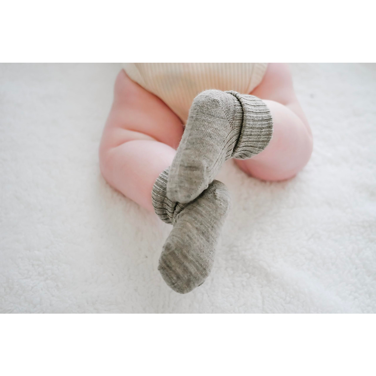 Woolino Wool Baby Socks from, Washable Merino Wool Infant Toddler Kids Socks, 6-12 Months, Cocoa/White (Pack of 3)