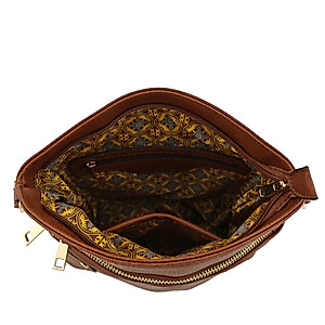 ALYSSA Triple Zip Pocket Large Crossbody Bag (Brown)