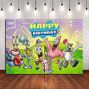 Cartoon Animal Photography Backdrop Children Baby Kids Happy 1st Birthday Supplies Patrick Star Spongebob Party Decorations Photo Background Banner Vinyl 7x5ft Photo Booth Studio Props Cake Table
