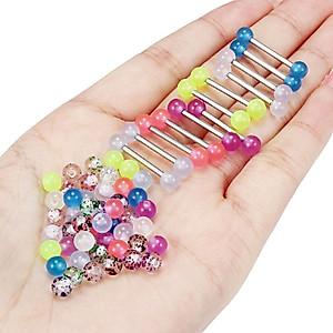 Ftovosyo 12pcs Nipple Rings + 48pcs Replacement Balls 14G Tongue Rings Nipple Straight Barbells Surgical Steel Nipplerings Bar Body Piercing Jewelry for Women Men 14mm
