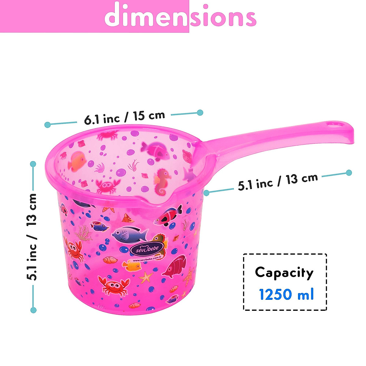 Sevi Baby Bath Rinse Cup, Certified Bath Water Scoop, Baby Shampoo Rinser, Baby Bath Mug Made from BPA-Free Safe Material, (1250 ml / 42.2 oz) - Made in Turkey (Pink) (Pink)