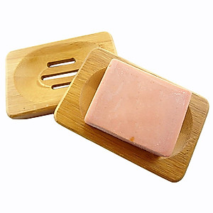 AkoMatial 1Pc Natural Bamboo Wood Soap Dishes Soap Tray Dish Storage Holder Plate for Shower Bathroom