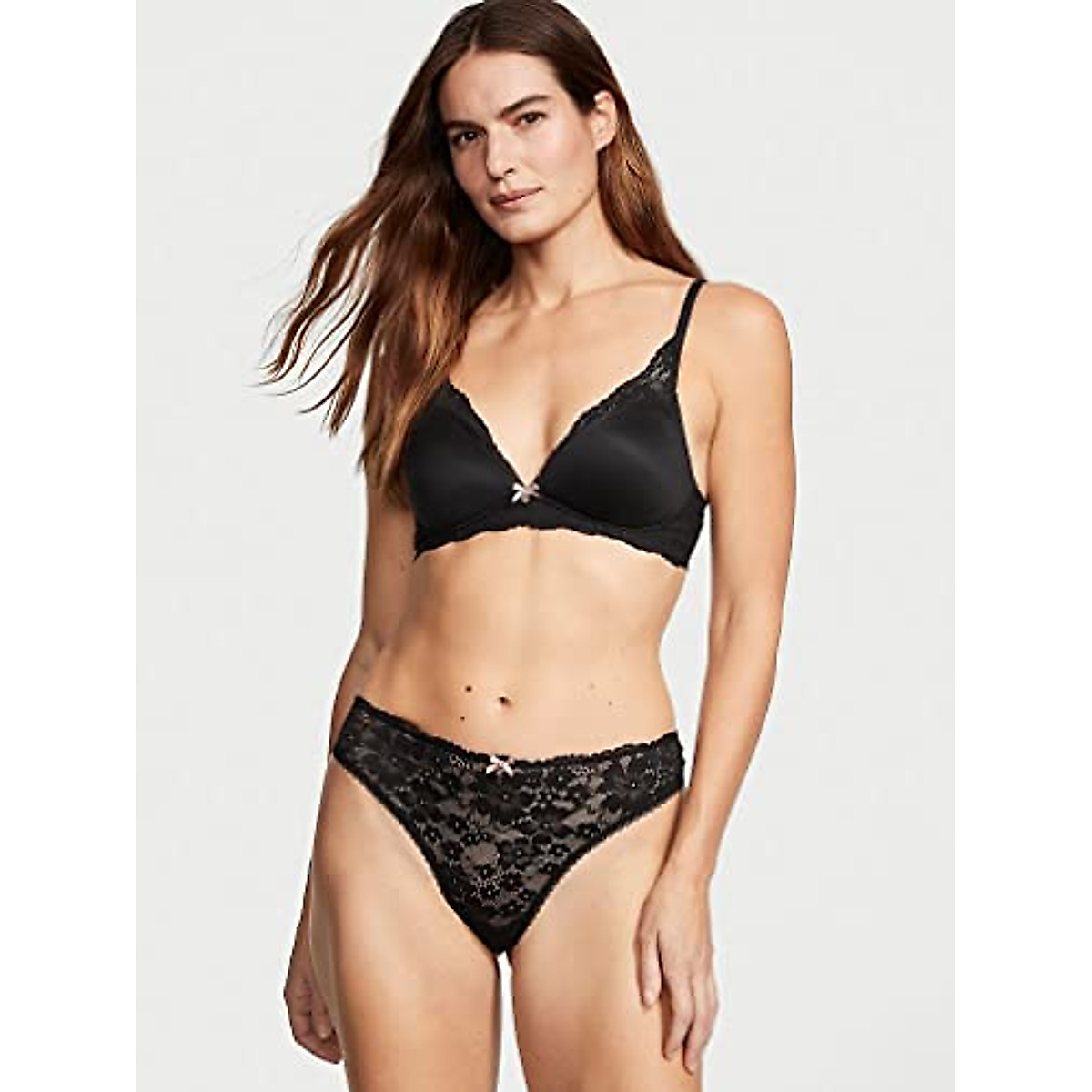 Victoria's Secret Lace Thong Underwear, Panties for Women, Body By Victoria, Black (L)