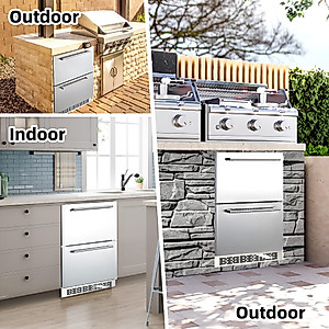 24 inch Undercounter Refrigerators with Weatherproof Full Stainless Steel Body, Built-in Beverage Refrigerator for Home and Commercial Use, Stainless Steel Door, Fast Cooling, Low Noise, 37-65 °F