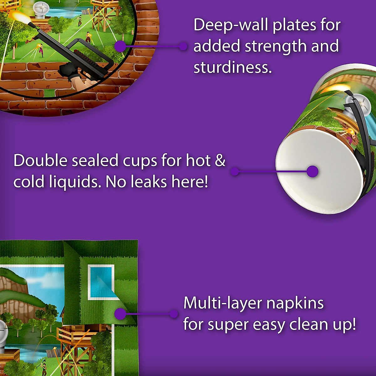 Fort nite Party Supplies - Battle Gamer Birthday - Fortnight Video Game Party Decorations | Disposable Tableware Set Includes Plates Napkins Cups | Kit for 16