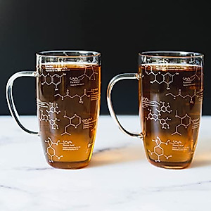 Greenline Goods Glass Chemistry Glass Tea Cups - 18 oz Tumbler Science of Tea Beaker Mug (Set of 1) - Etched with Tea Chemistry Molecules - Perfect for Caffeine Lovers, Teachers, Engineers And More