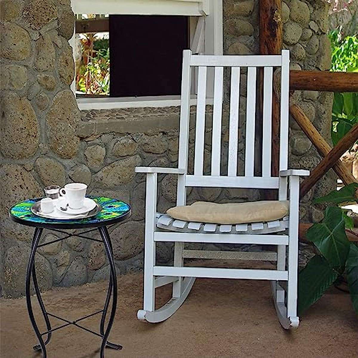 VCUTEKA Patio Side Table Plant Stands Outdoor Accent Table Small Mosaic Table Glass Top Round Balcony Coffee Table