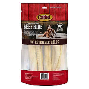 Cadet Premium Grade Beef Hide for Dogs, Long Lasting Rawhide Retriever Rolls, Single Ingredient Dog Chews, Beef Hide Flavor, 10 Inch (4 Count)