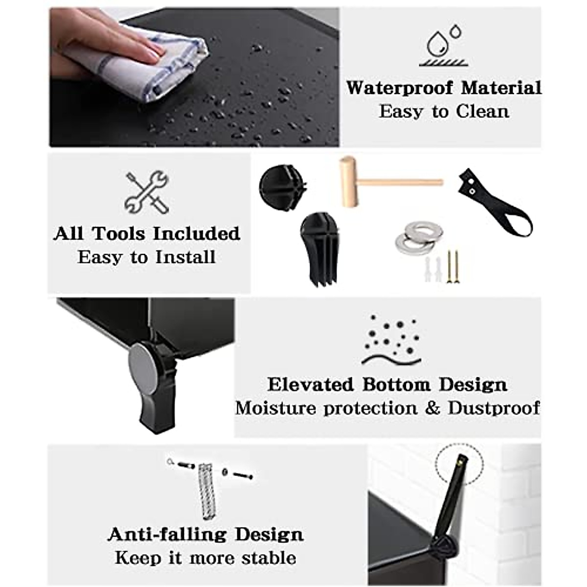 Homywish Cube Storage Organizer 12 Cube Closet Storage Shelves with Wooden Hammer DIY Closet Cabinet Room Storage Bookshelf Plastic Square Organizer Shelving for Home, Office, Bedroom, Black…