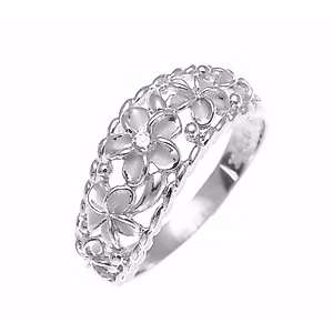 Arthur's Jewelry Sterling silver 925 Hawaiian 5 plumeria flower cz ring curve style rhodium plated size 10