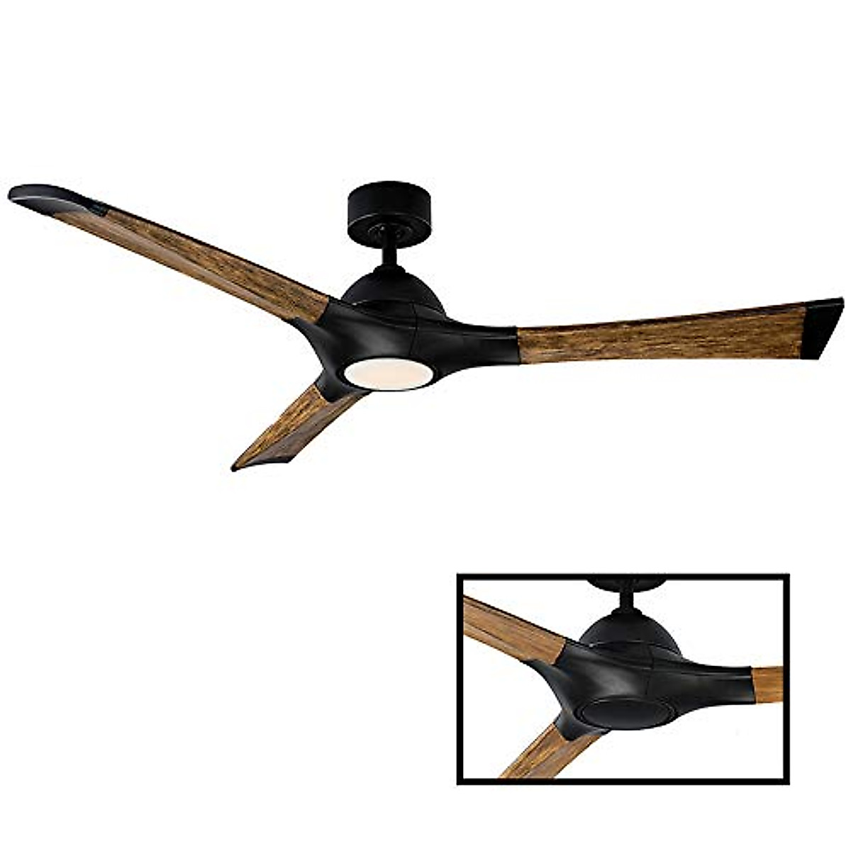 Modern Forms FR-W1814-60L-MB/DK Woody 60 Inch Three Blade Indoor/Outdoor Smart Fan with Six Speed DC Motor and LED Light in Matte Black Finish Works with Nest, Ecobee, Google Home and IOS/Android App,