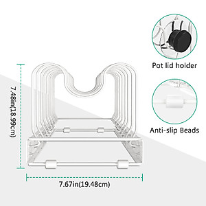 Puricon Expandable Pot and Pan Organizer for Cabinet with 10 Dividers, Adjustable Pots and Pans Organizer Rack Pan Lid Cookware Bakeware Baking Storage Holder for Kitchen Countertop Pantry -White