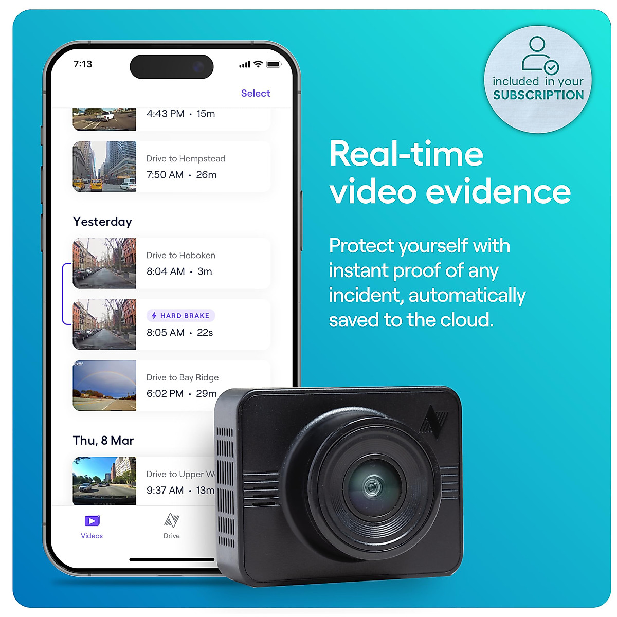 Nexar Beam GPS Dash Cam - 1 Year Nexar App Subscription Included - Unlimited Cloud Storage, Drive Recordings, Parking Mode, Night Vision, All Inside The Nexar App - WiFi HD Front Dash Cam (128 GB SD)