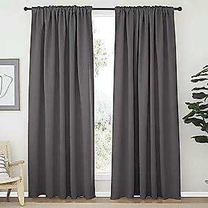 NICETOWN Blackout Curtain Panels Window Draperies - (Grey Color) 70x84 inch, 2 Pieces, Insulating Room Darkening Blackout Drapes for Bedroom