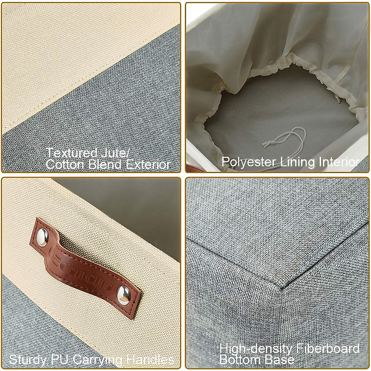 DECOMOMO Storage Baskets | Large Storage Bins Fabric Baskets for Organizing Laundry Nursery Toys Cloth Linen Closet Organizers with Handles (Grey and Beige, XXXXL - 3 Pack)