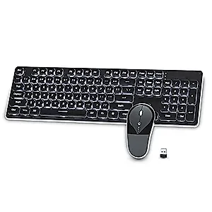 Rechargeable 2.4G Wireless Keyboard and Mouse Combo, Luminous Mute Keyboard Mouse for Office Gaming Laptop PC Home Use (Black with White Light)