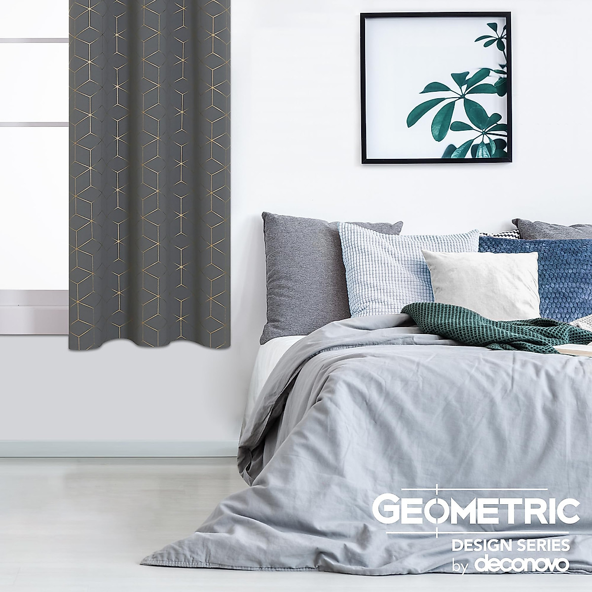 Deconovo Diamond Pattern Blackout Curtains - Thermal Insulated, Noise-Reducing Window Drapes for Bedroom, Living Room - 2 Panels, Light Grey, 42W x 54L