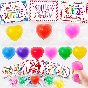 ORIENTAL CHERRY Valentines Day Gifts - 24 Pack Valentines Cards with Heart Balls - Fidget Toys Bulk Valentines Gift Exchange for Class Classroom, Party Favors Supplies