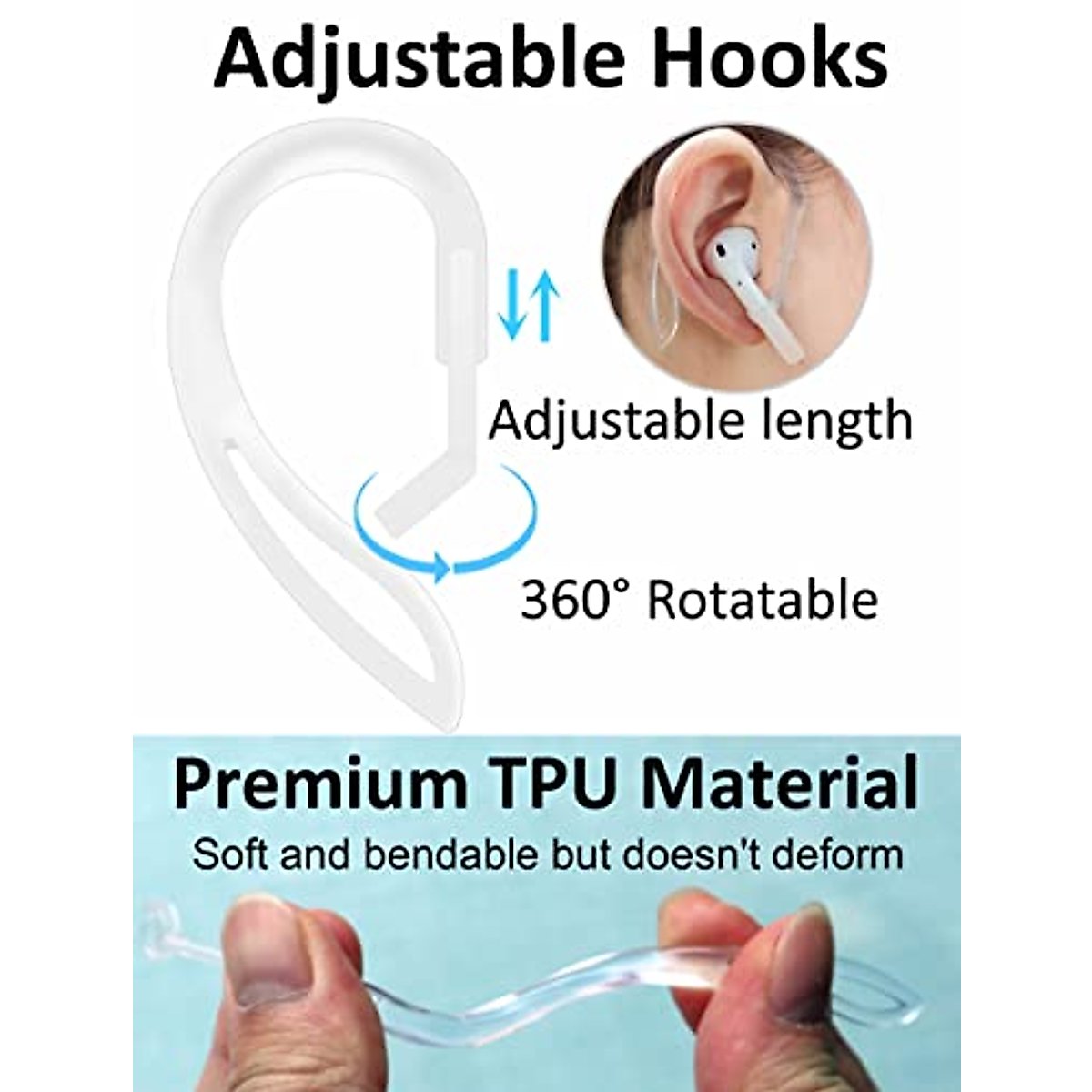 A-Focus 【 Anti-Slip Kit 】 for AirPods Pro 2 and Pro, Ergonomic 360 Degrees Rotation Adjustable Ear Hooks & Strap Non Slip Sport Wing Holder Compatible with New AirPods 3 2 & 1 [6 in 1] Black White