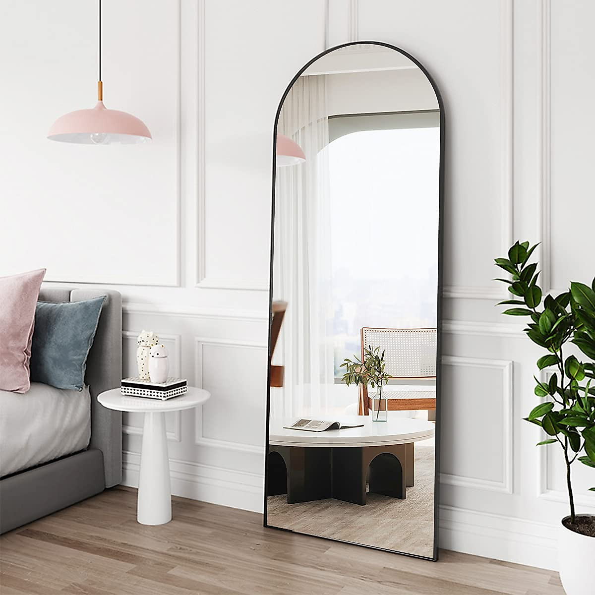 OGCAU Full Length Mirror, Floor Mirror, 65"x22" Arched-Top Mirror, Hanging or Leaning, Standing Mirror, Body, Wall Mounted with Aluminum Frame for Bedroom Living Room, Black