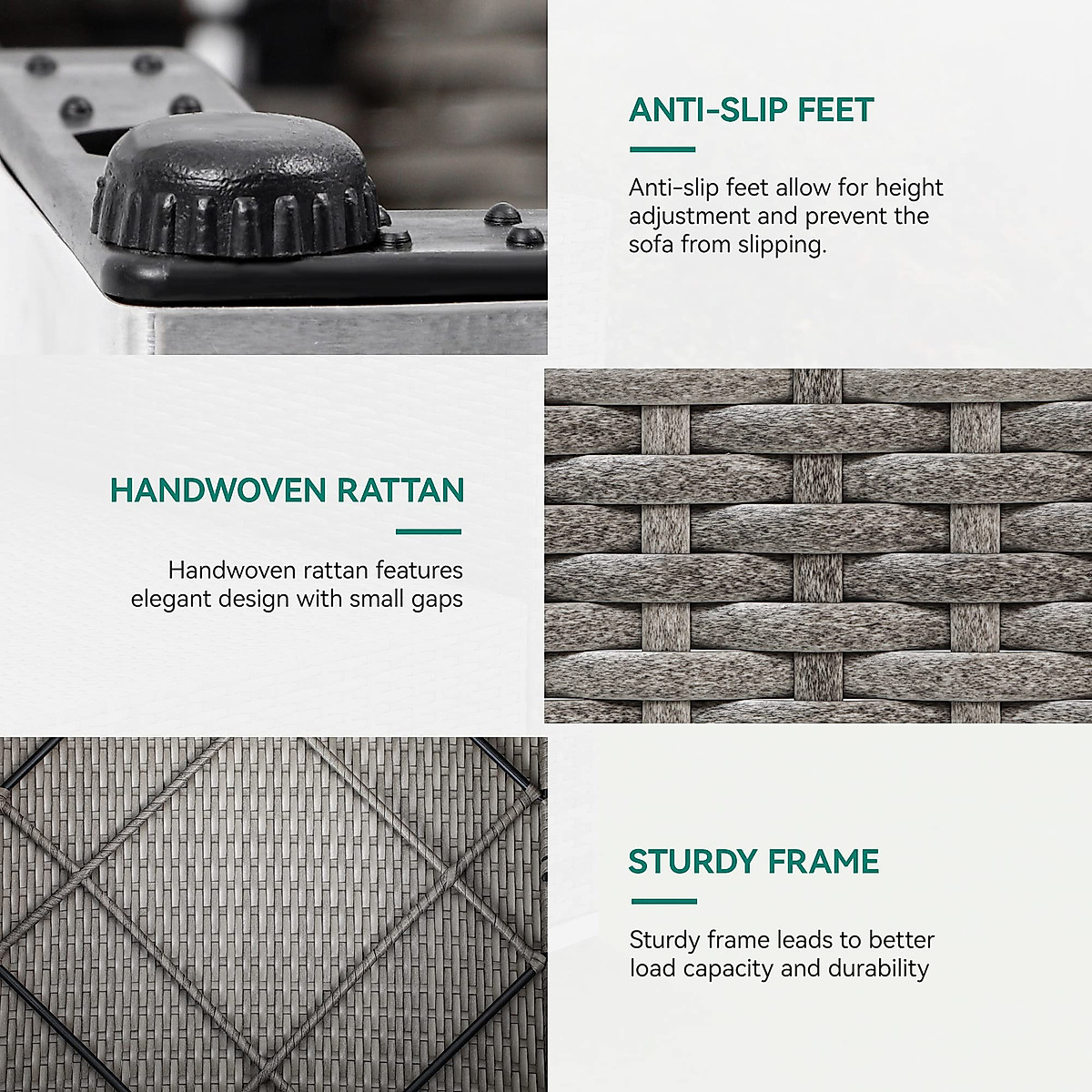 YITAHOME 7 Pieces Patio Furniture Set, Outdoor Sectional Sofa PE Rattan Wicker Conversation Set Outside Couch with Table and Cushions for Porch Lawn Garden Backyard(Gray+Blue)