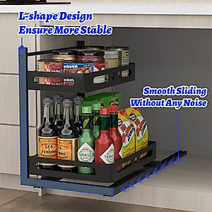 WASUMI Under Sink Organizers, Metal Sliding Cabinet Basket and Storage Organizer 2 Tier Pull Out Cabinet Organizer for Kitchen Bathroom, Large Capacity, Black