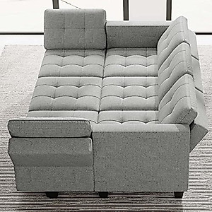 Belffin Convertible Sectional Sleeper Sofa Bed Modular Sofa Sleeper Couch Set with Storage Seat Modular Sectional Couch Bed Light Grey