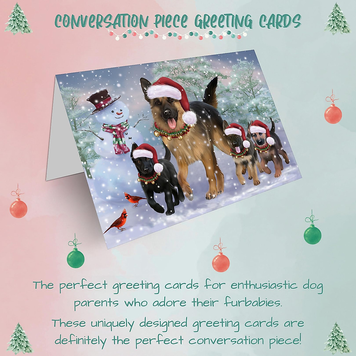 Christmas Running Dogs Holidays German Shepherd Dog Greeting Cards - Adorable Pets Invitation Cards with Envelopes - Pet Artwork Christmas Greeting Cards GCD2775 (1 Greeting Card)