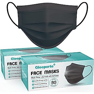 Premium Pack of 100 Black Single Use Disposable Face Mask, (Black)