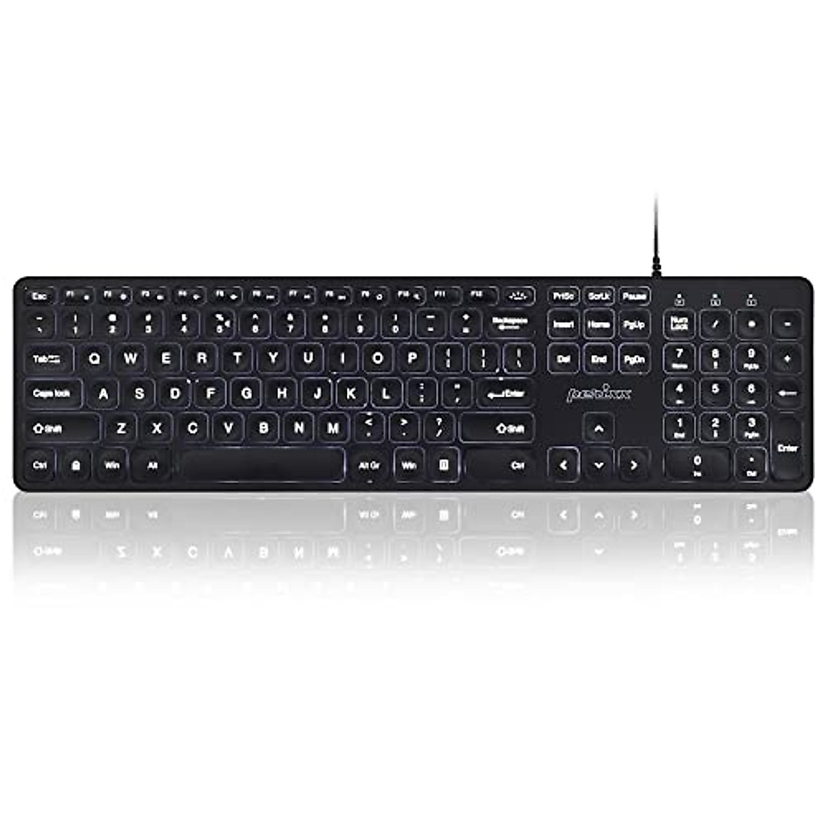 Perixx PERIBOARD-331 Wired Backlit USB Keyboard, Slim Design with Big Font Keys, White Illuminated LED, US English Layout