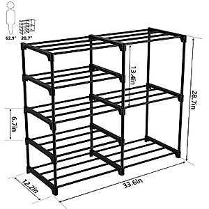 XJJX 5-Tier Shoe Rack Storage for Closet, 28 Pairs Metal Stackable Shoes Rack Boots Organizer Shoe Shelf Shoe Stand with Side Bag for Entryway Closet Hallway and Bedroom
