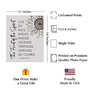 Fruit of the Spirit - Sunflower Rustic Christian Wall Decor, Bible Verse Inspirational Wall Art Flowers Print For Living Room Decor, Home Decor, Office Decor, Farmhouse Decor, Church, Unframed - 11x14