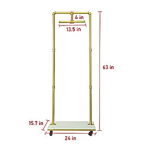 Ethemiable Industrial Pipe and Wood Rolling Clothing Retail Store Display Stands, Entrance Porch Organization Hanging Garment Rack,Wall Mounted Storage Clothes Towel Shoe Bag Pipe Shelf (Gold)