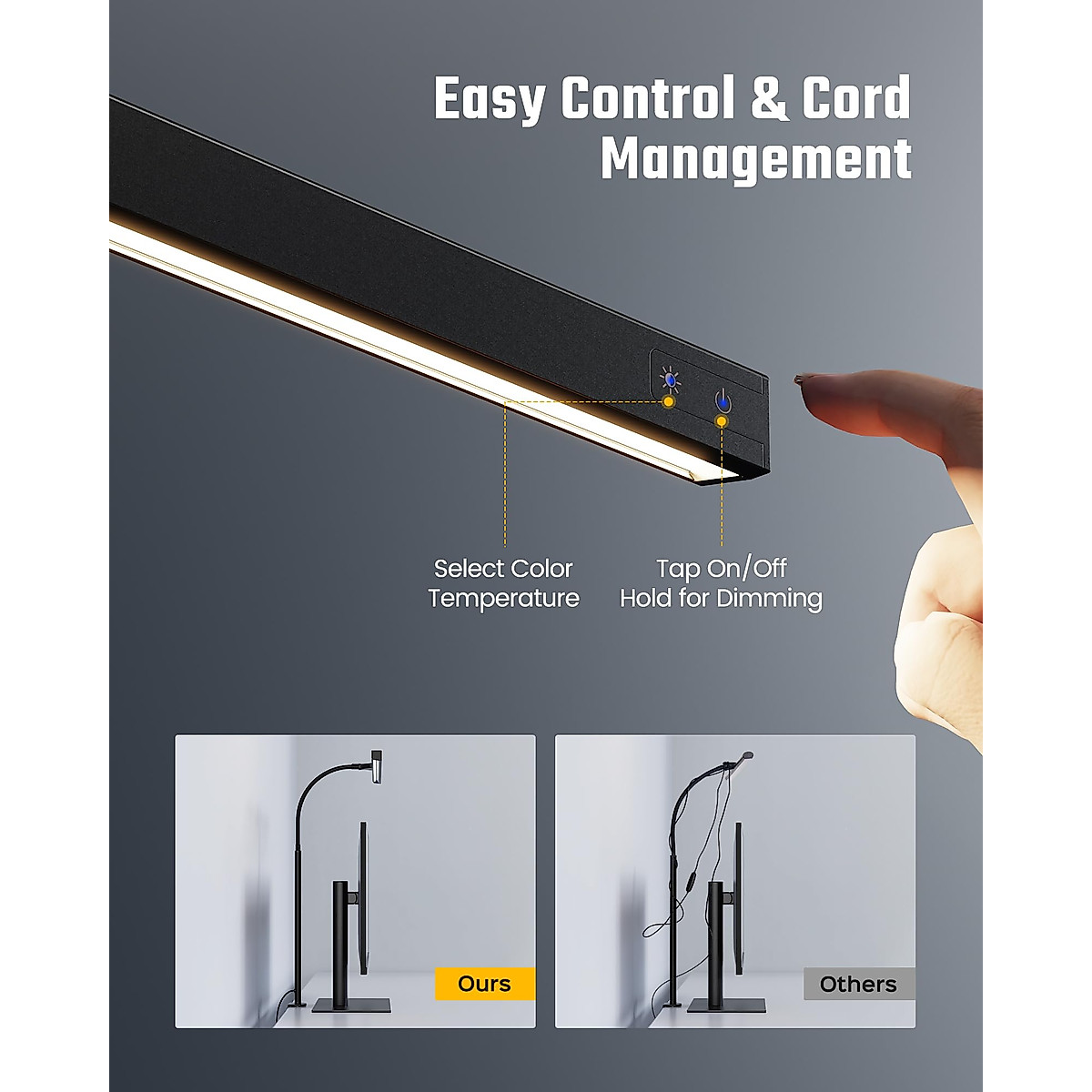 SUPERDANNY LED Desk Lamp for Office Home, Eye-Caring Desk Light with Adjustable Gooseneck, 12W Touch Control Dimmable Brightness, Architect Clamp Lamp with USB Adapter for Reading Study Workbench