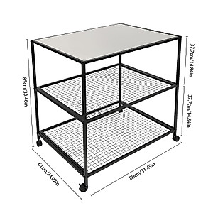 Mobile Outdoor Grill Cart, 3-Tier Stainless Steel Work Cart Table Dining Cart Table for Pizza Oven Outdoor Cart Grill Stand Trolley Table for Home, Backyard and Outdoor, Black