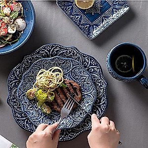 Chip Dinnerware,Kitchen Tableware Set,Ceramics Dinnerware Sets, Plates and Bowls Sets | 12 Pcs Blue Underglaze Dishes Set - Mexican Dinnerware for Restaurant Family Party