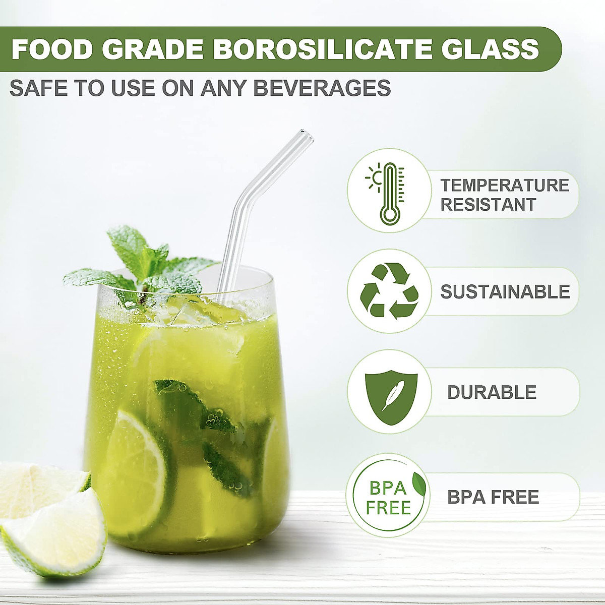 HAPPi STUDIO 8-Pack Glass Straws with Travel Case - 8"x10mm Reusable Straws with 2 Cleaning Brushes - Clear Glass Straws Shatter Resistant - Glass straws Drinking Reusable Smoothie Straw, Coffee Straw