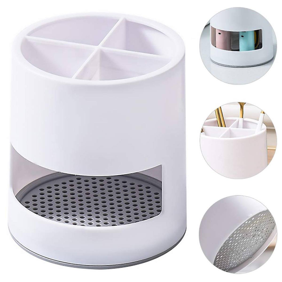 DOITOOL Kitchen Utensils Flatware Caddy Holder Plastic Storage Organizer Wall Mount Kitchen Caddy Bin for Silverware Forks Spoons Chopsticks White Kitchen Utensils Holder