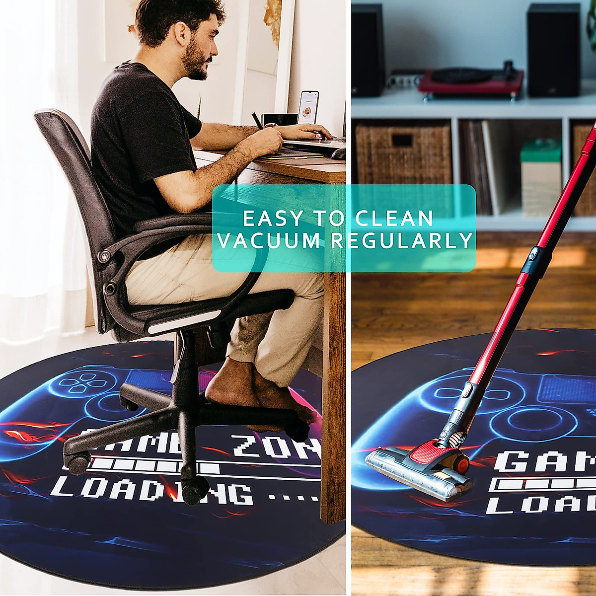 Yincimar Gaming Chair Mat for Hardwood Floor,Anti-Slip Floor Protector Game Controller Rubber Gaming Computer Chair Mat for Gaming Room Home Office Decor (Round 47 inches,Black)